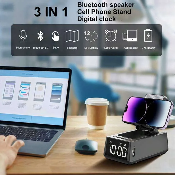 3 In 1 Wireless Bluetooth Speaker With Alarm Clock & Phone Holder ...